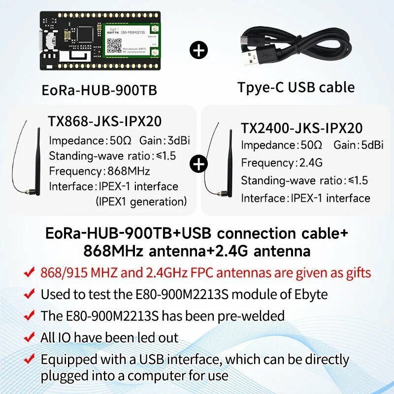 EoRa-HUB-900TB модуль EBYTE с антеннами 868MHz и 2.4G