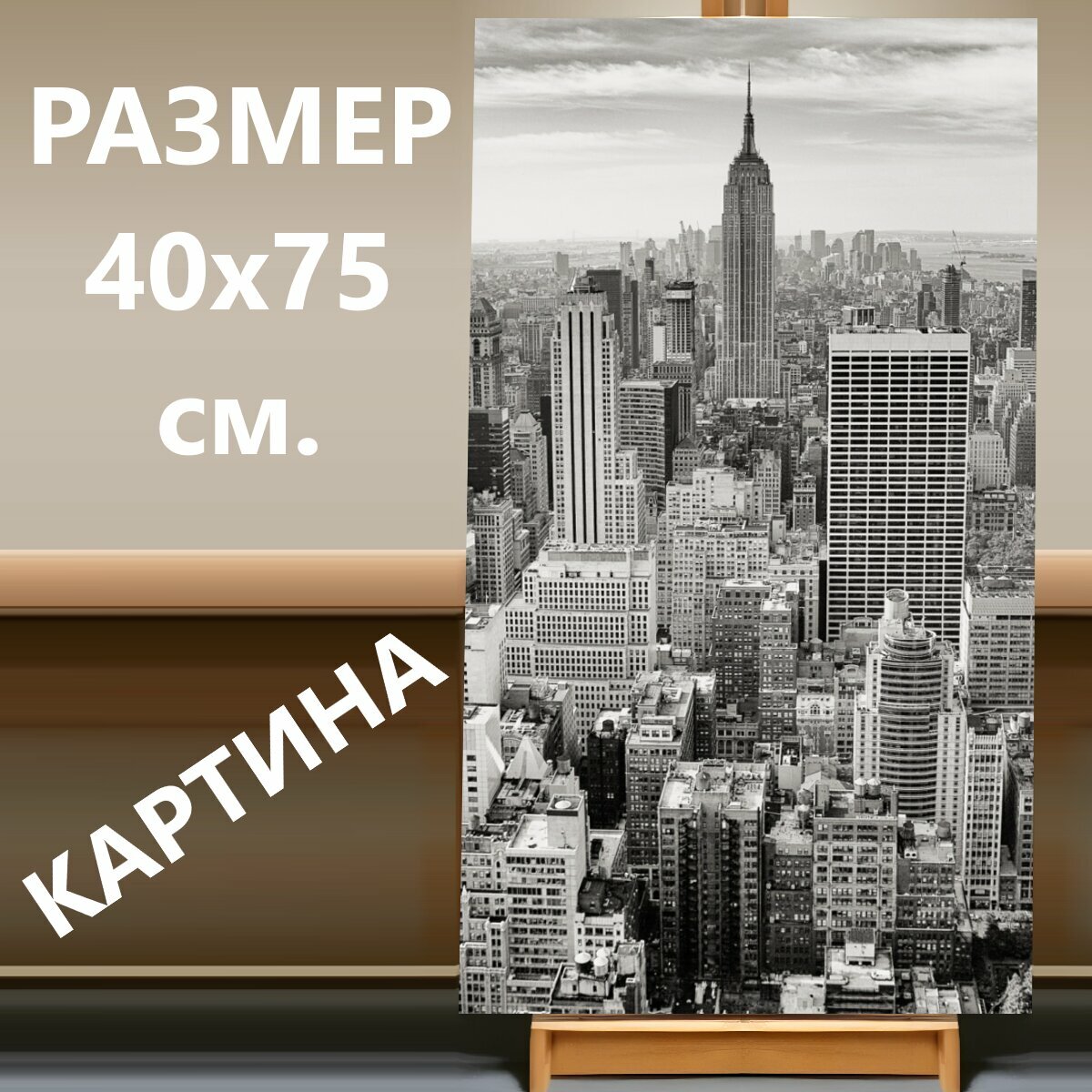 Картина на холсте "Вид на Нью-Йорк Вид на Нью-Йорк в черно-белом режиме Америка архитектура черный белый здание город городской центр города." на подрамнике 75х40 см. для интерьера
