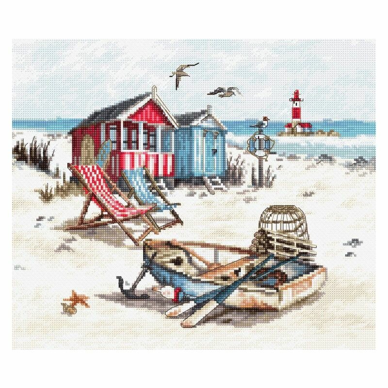 Набор для вышивки крестиком Amishop DIY "LETI 972 Beach", 16CT Aida, 164 x 140 стежков, 22 x 26 см, 44 цвета
