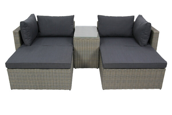 Набор мебели Драмен арт. GS009 серо-коричневый, серый 1 уп. (стол, 2 угл. кресла, 2 пуфа, ротанг серо-корич, подушки серые) "Garden story"