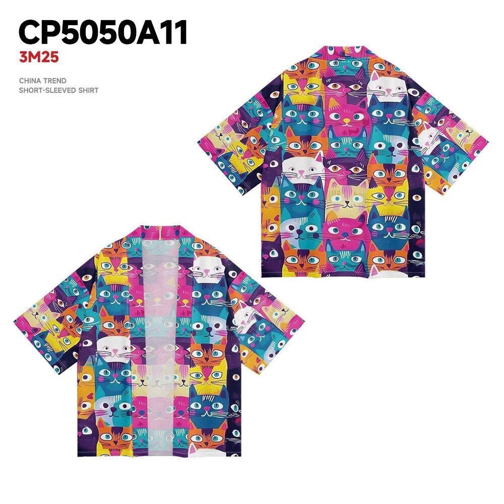 Полиэстер Хаори с принтом кота, мужской 4XL