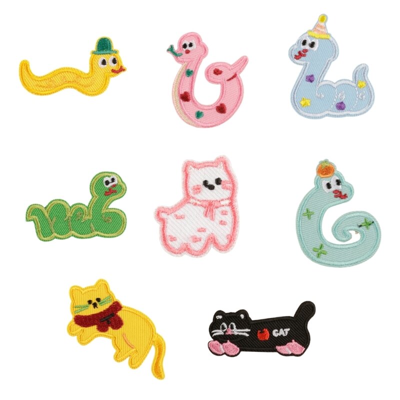 8 шт небольших змей вышитые патчи шить на патчи мультфильм кошки железа на патчи аппликация патчи шить патчи
