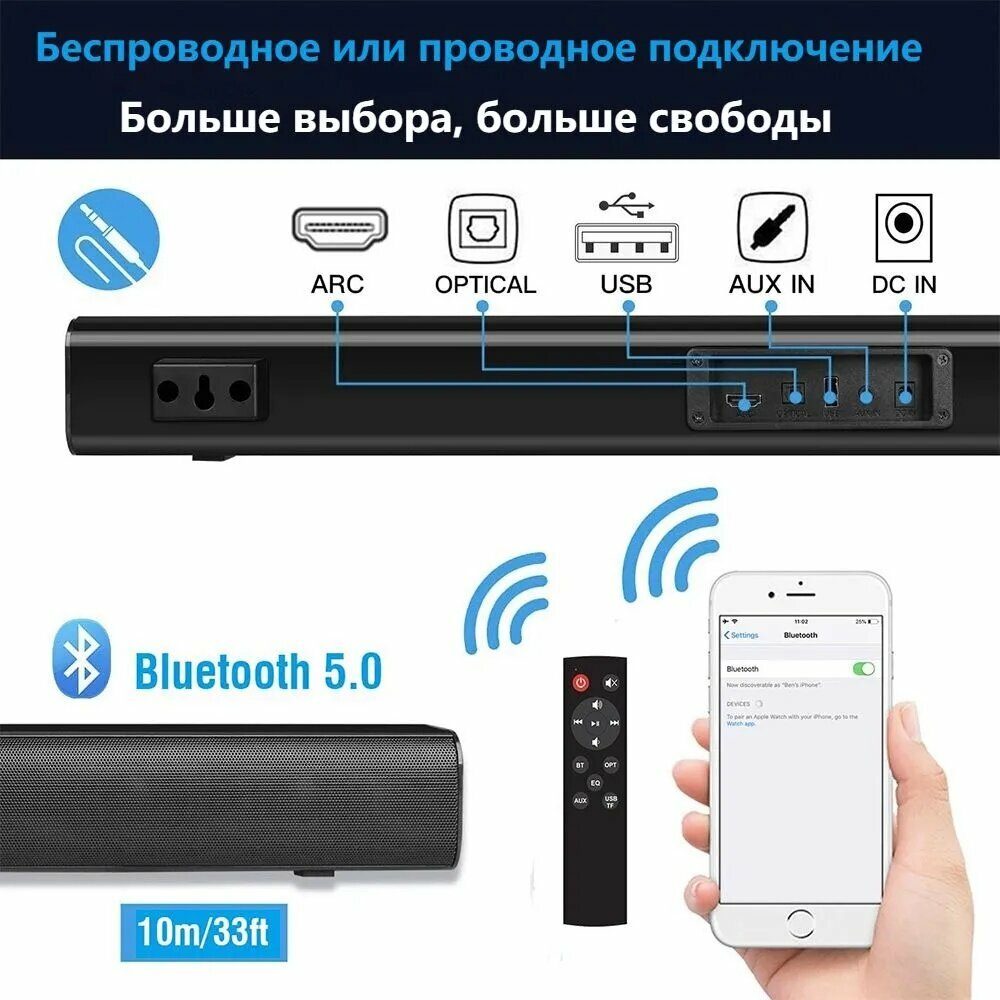 Саундбар для телевизора с Bluetooth HDMI Optical — фото 1