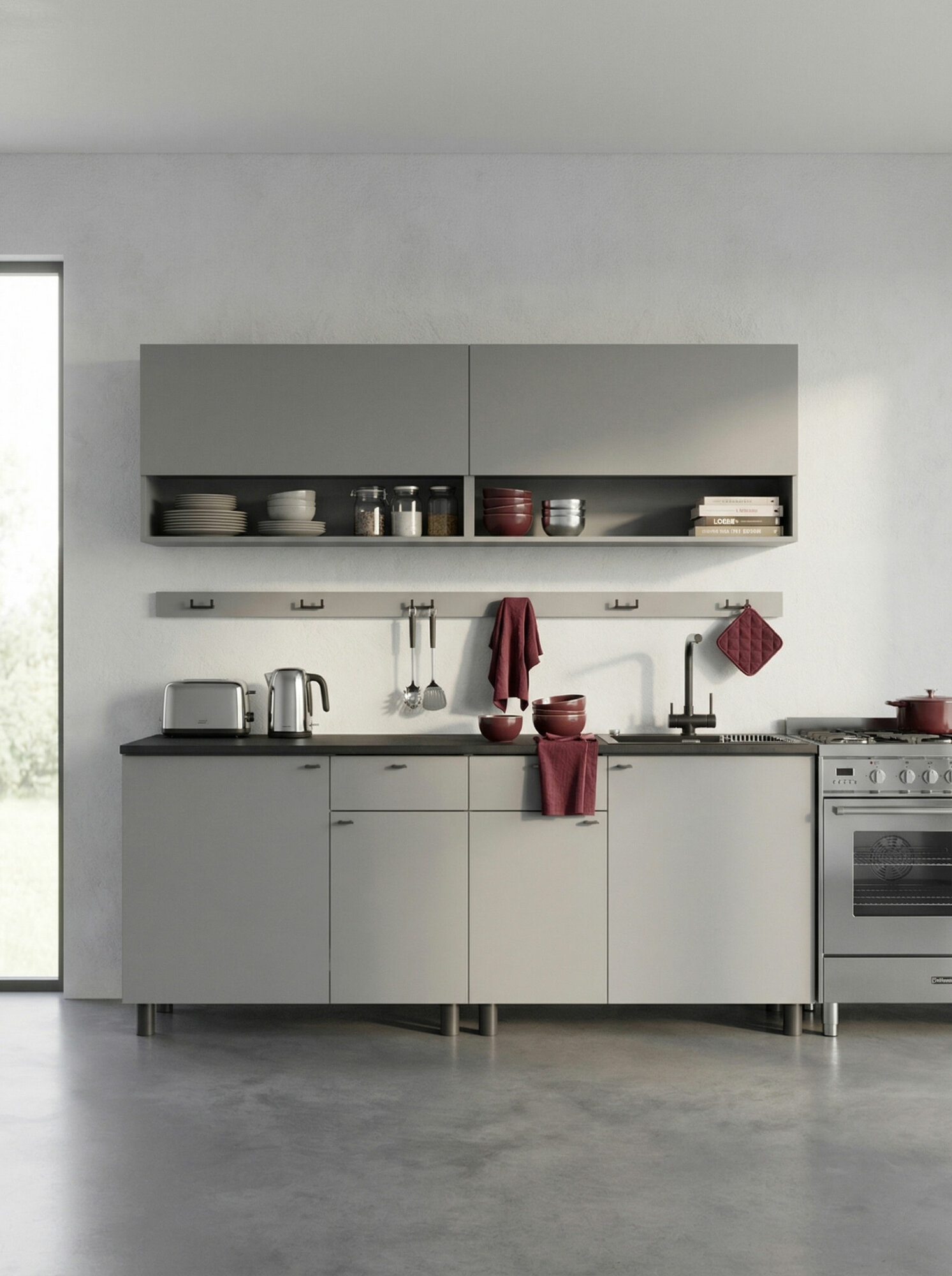 Кухонный гарнитур Энни 2 м, мебель для дома и кухни, Графит серый / столешница Черный