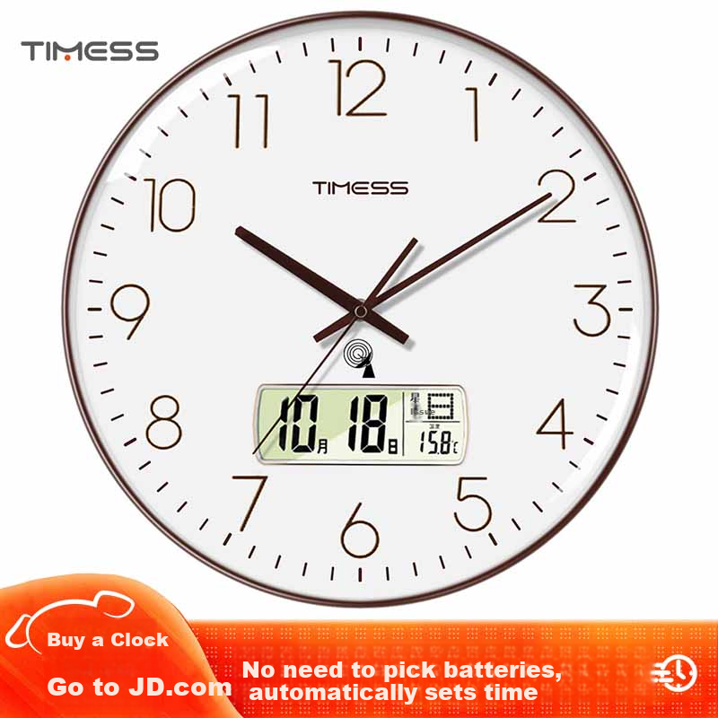 Часы Timess с радиосинхронизацией и отображением температуры 36 см для гостиной Цвет：[Bandai Calendar Style 35CM] Белый