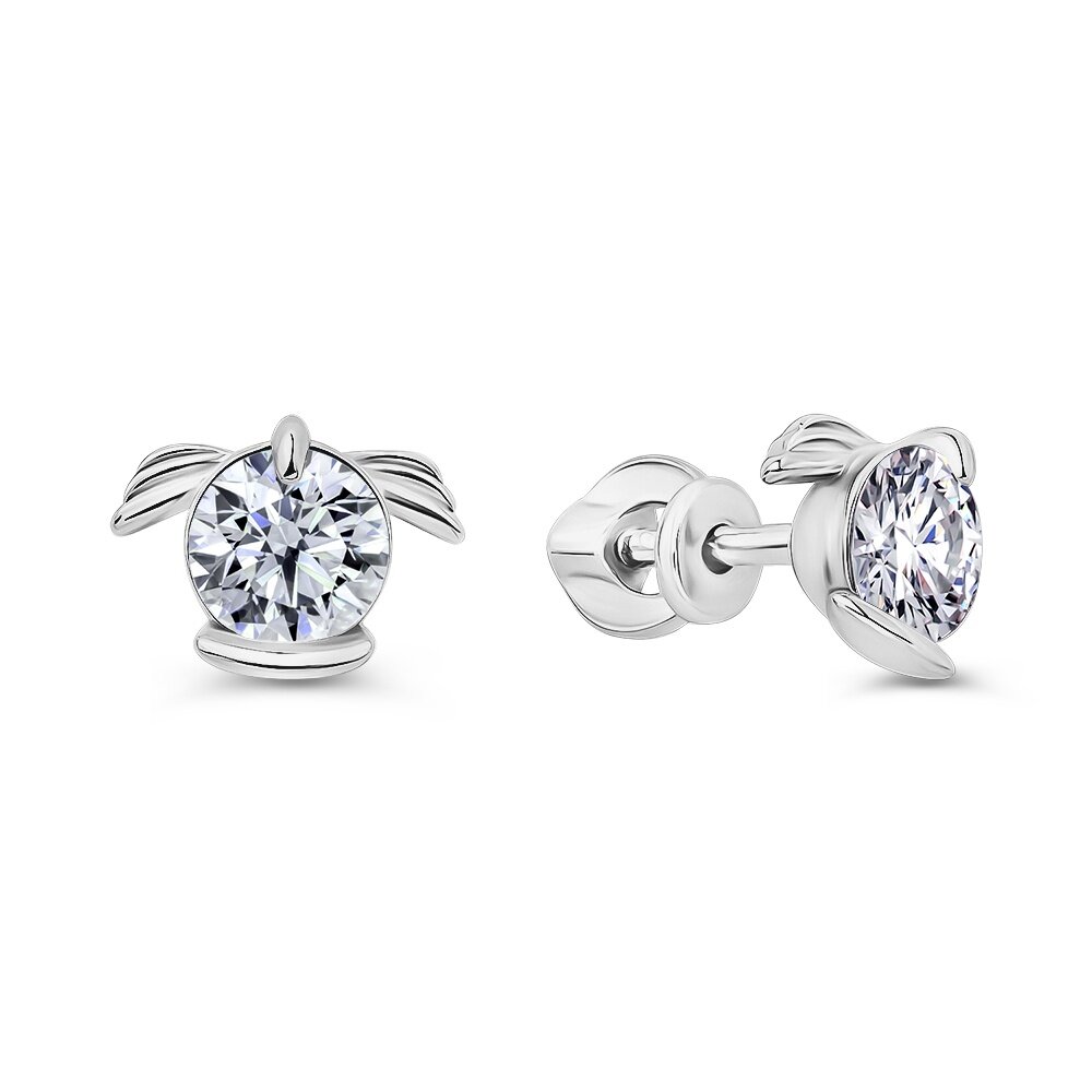 Серьги пусеты, серебро, 925 проба, родирование, фианит