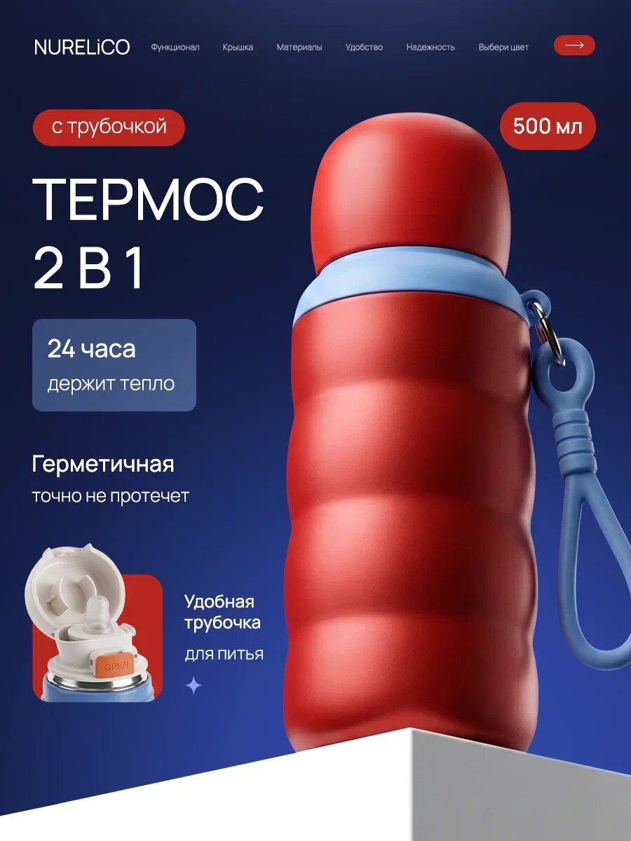 Термос 0.5 для чая с трубочкой