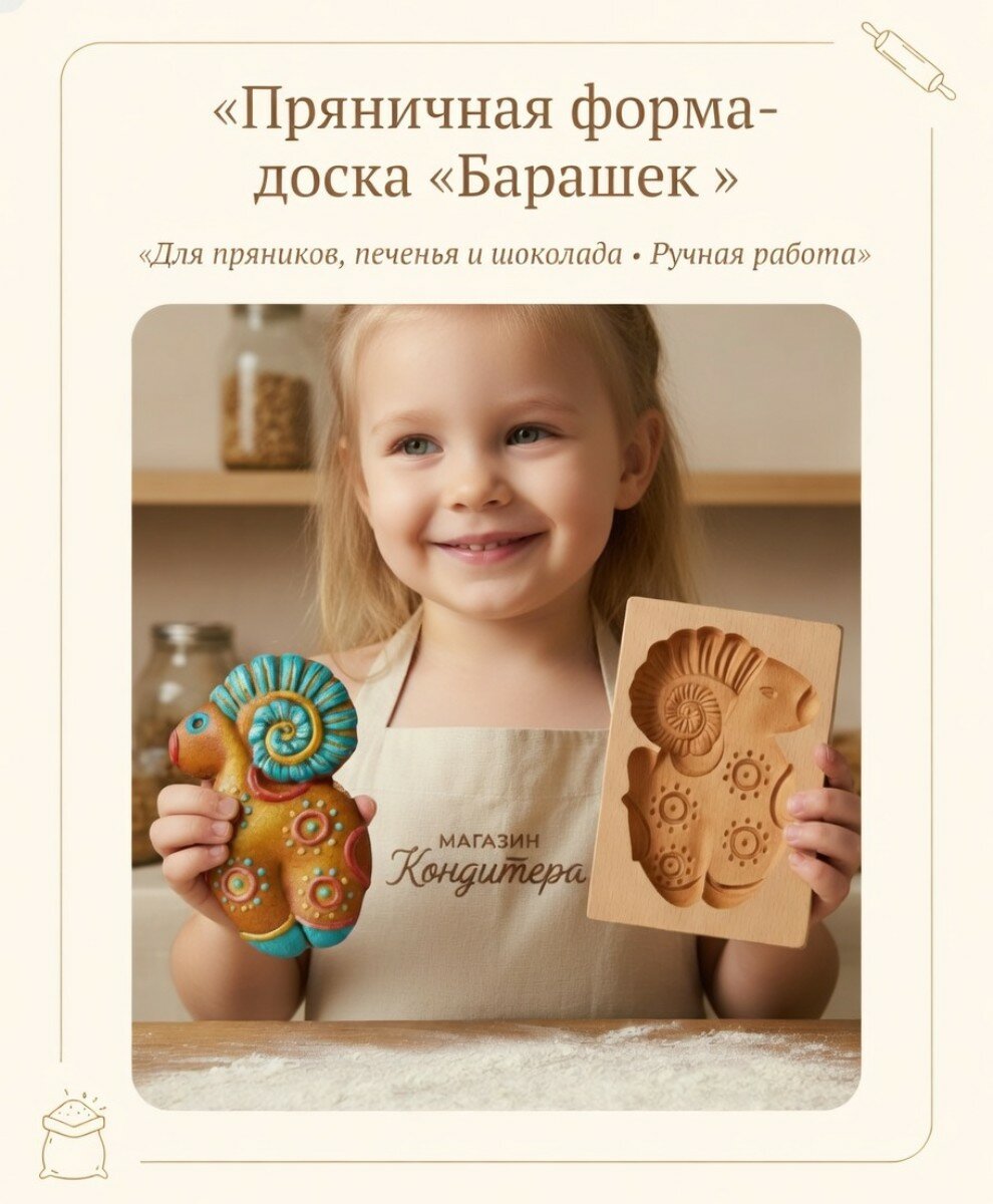 Пряничная форма-доска "Барашек" для формирования пряников и печенья
