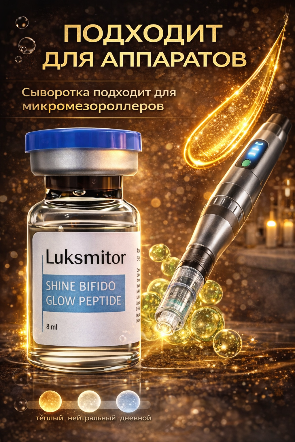 Ампульная сыворотка Luksmitor Bifido Glow 8 мл — пептиды, увлажнение, сияние, восстановление кожи, омоложение