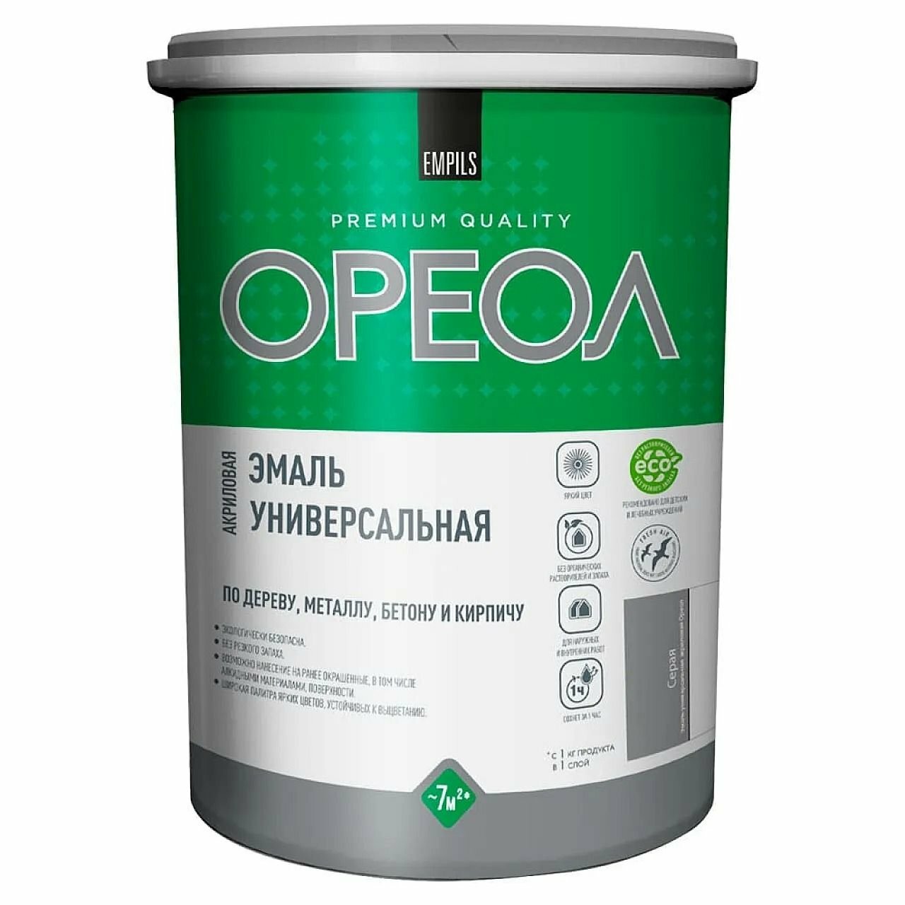 Эмаль акриловая Ореол серая матовая 1.1 кг для внутренних и наружных работ по дереву, металлу, бетону и кирпичу универсальная