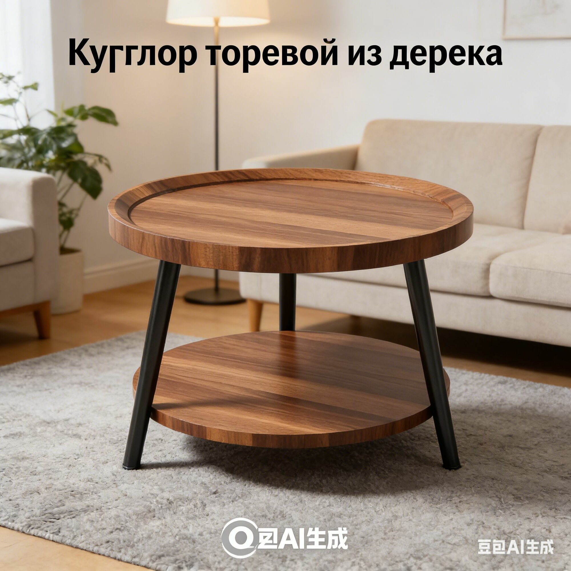 Тумба прикроватная с двумя уровнями — круглая тумбочка в скандинавском стиле для спальни и гостиной, для хранения