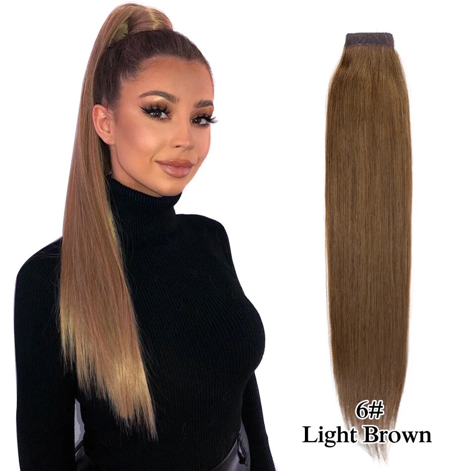 Хвостик из прямых волос Remy, #6 Light Brown, 22 inch, 100g
