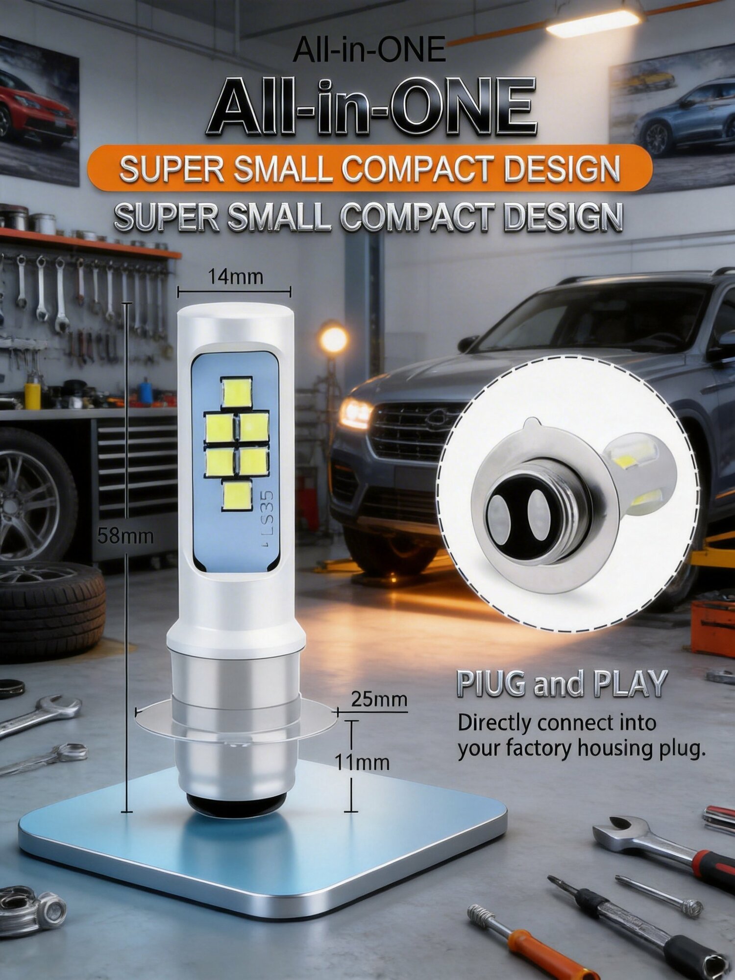 Светодиодная фара H6M P15D 36 Вт 6000K Plug&Play для ближнего и дальнего света мотоцикла, квадроцикла и спецтехники