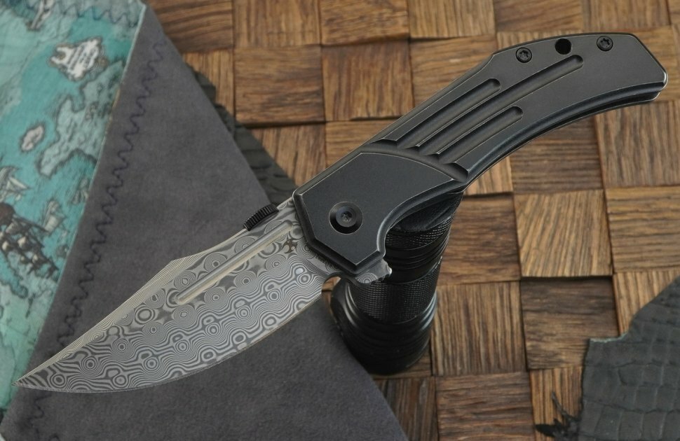 Складной нож Kansept Knives Orion, клинок дамаск, рукоять титан/BW
