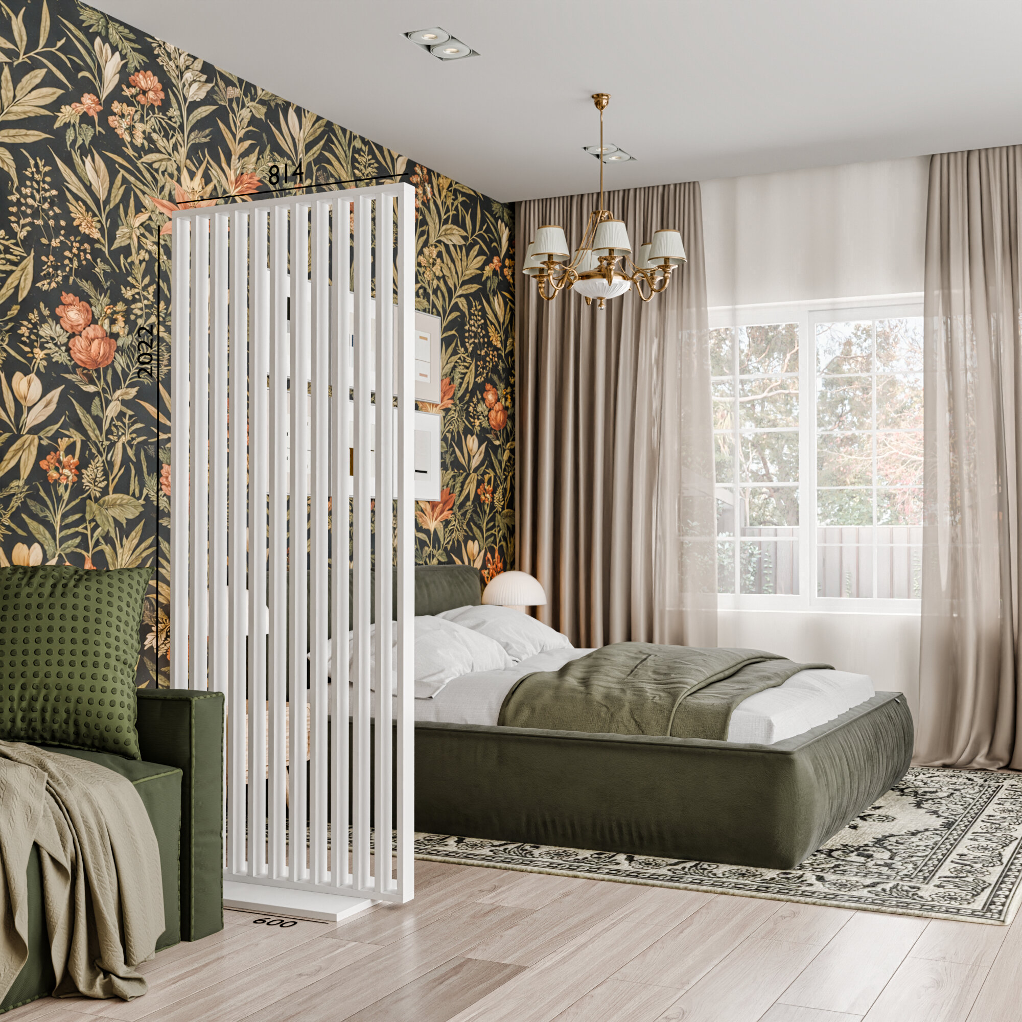 Реечная перегородка ширма для зонирования пространства 814 мм, Белый