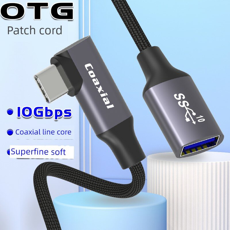 0.5м USB 3.1 Gen 2 Type-C в USB-A Мужской Кабель с Плетеной Оболочкой, Изогнутый Наконечник для Android, iPhone и