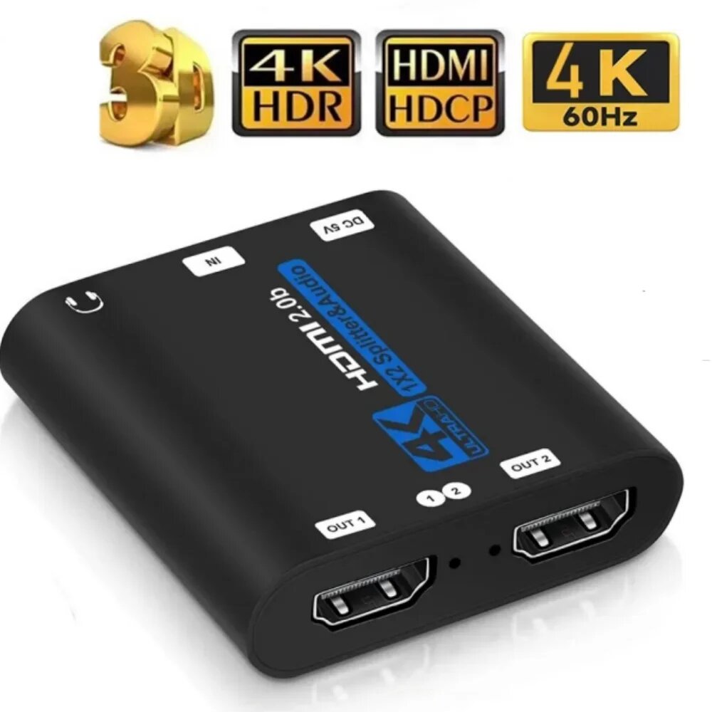 HDMI разветвитель 1x2 4K 60Гц с аудиовыходом 3,5 мм для PS5 Xbox