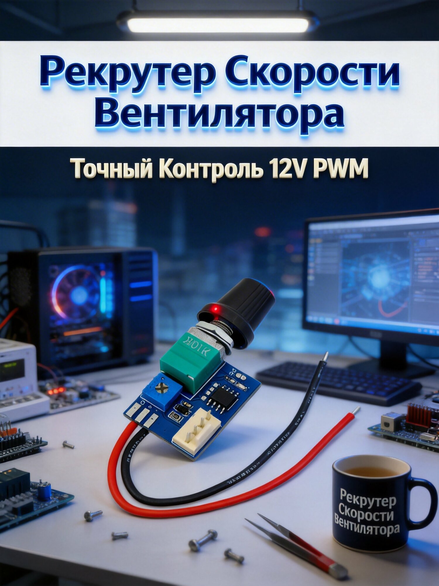 Контроллер скорости вентилятора 12 В PWM, одноканальный модуль с 4-контактным разъемом и установкой без инструментов
