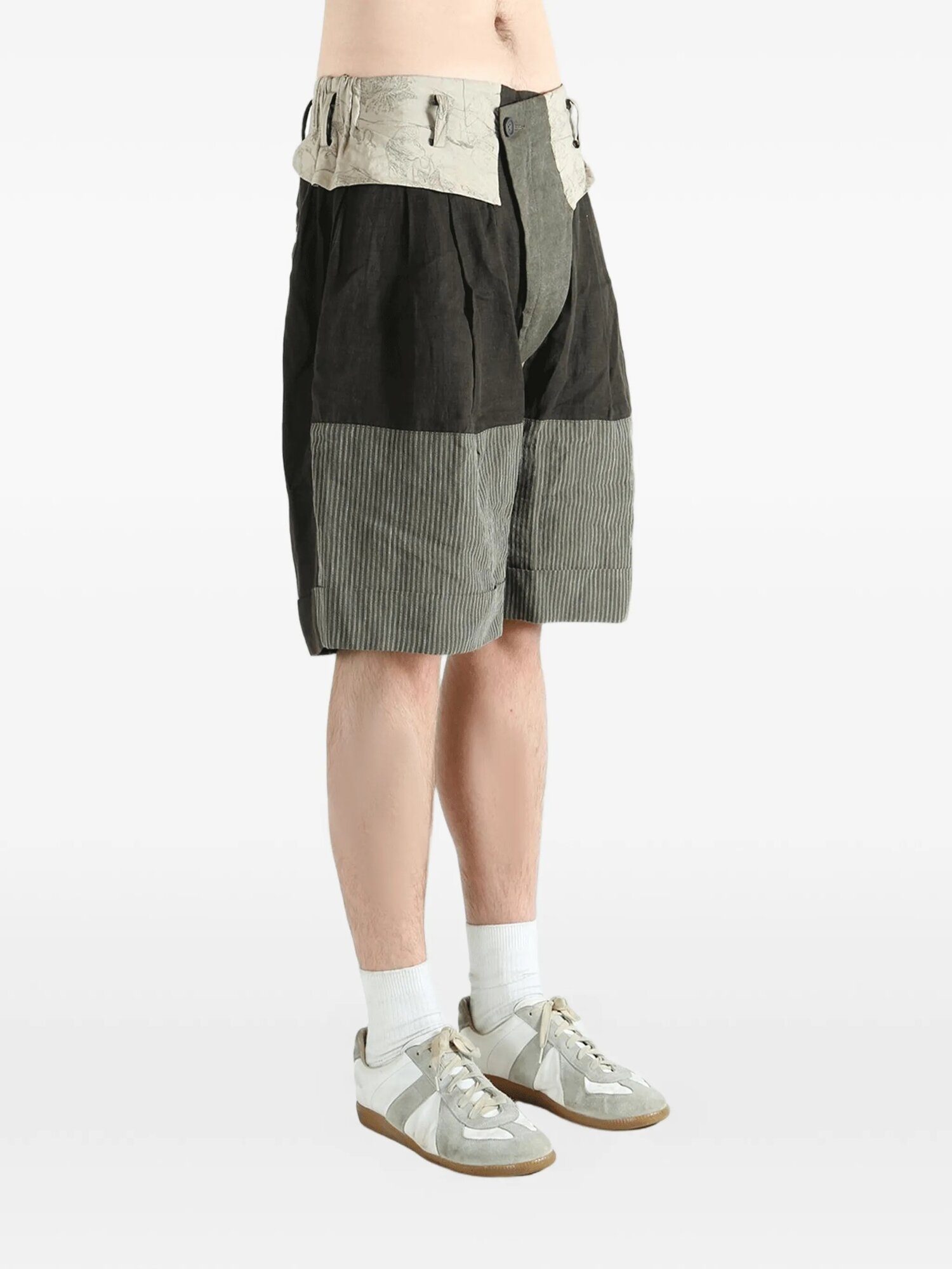 Шорты Ziggy Chen Panelled linen shorts, размер 46, green — фото 1