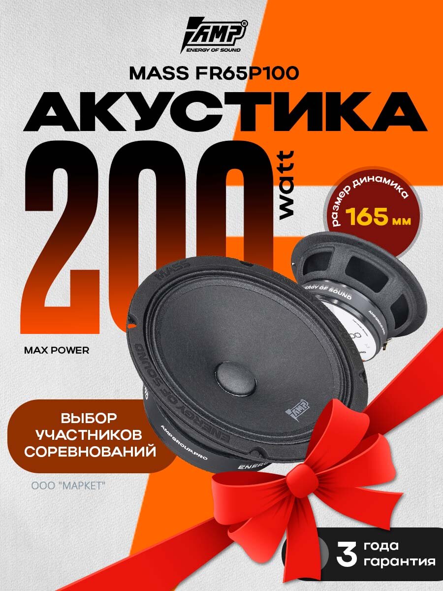 Динамики автомобильные 16см AMP MASS FR65P100 100вт 4Ом 2 динамика