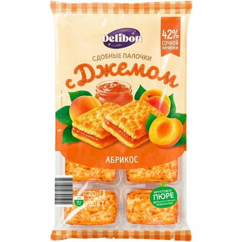 Палочки DELIBON с джемом Абрикос сдобные 308гр - 3 шт