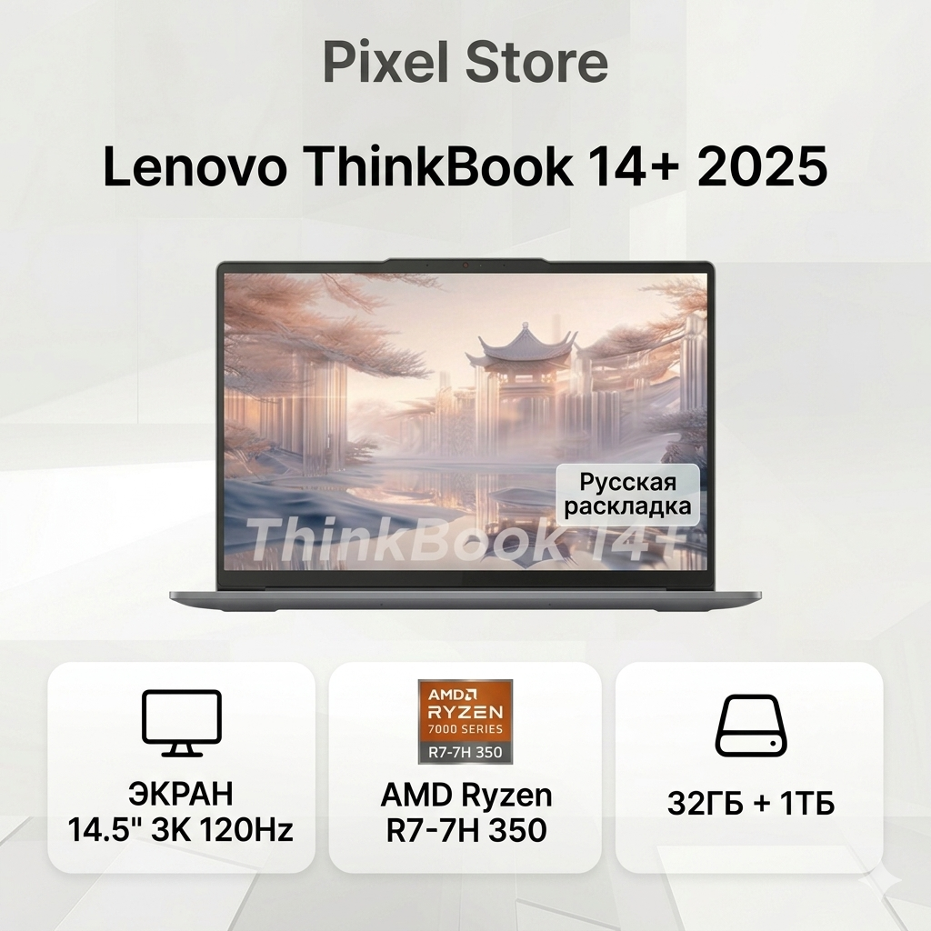 Ноутбук Lenovo ThinkBook 14+ / Ryzen AI 7 H 350, 32GB, 1TB, IPS, 3K