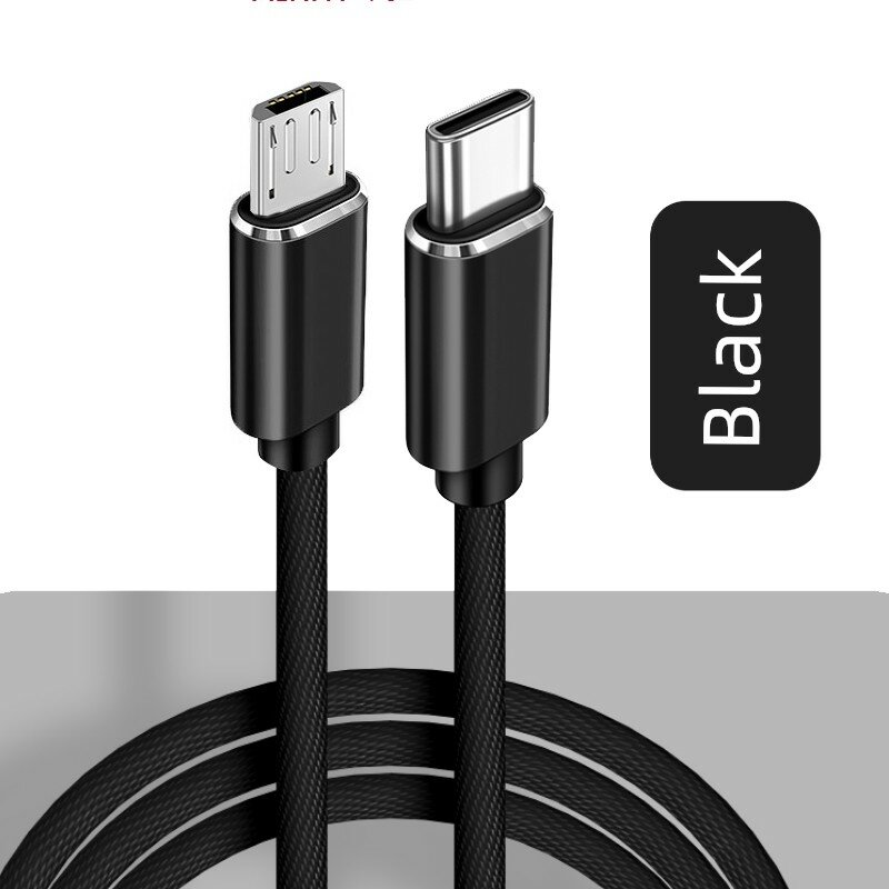 1м кабель OTG Type-C к Micro USB для зарядки и передачи данных Android — Черный, быстрая синхронизация и надежное