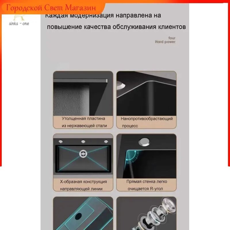 Мойка для кухни прямоугольной формы, черная, из нержавеющей стали, с двумя чашами, с крылом, для установки под столешницу
