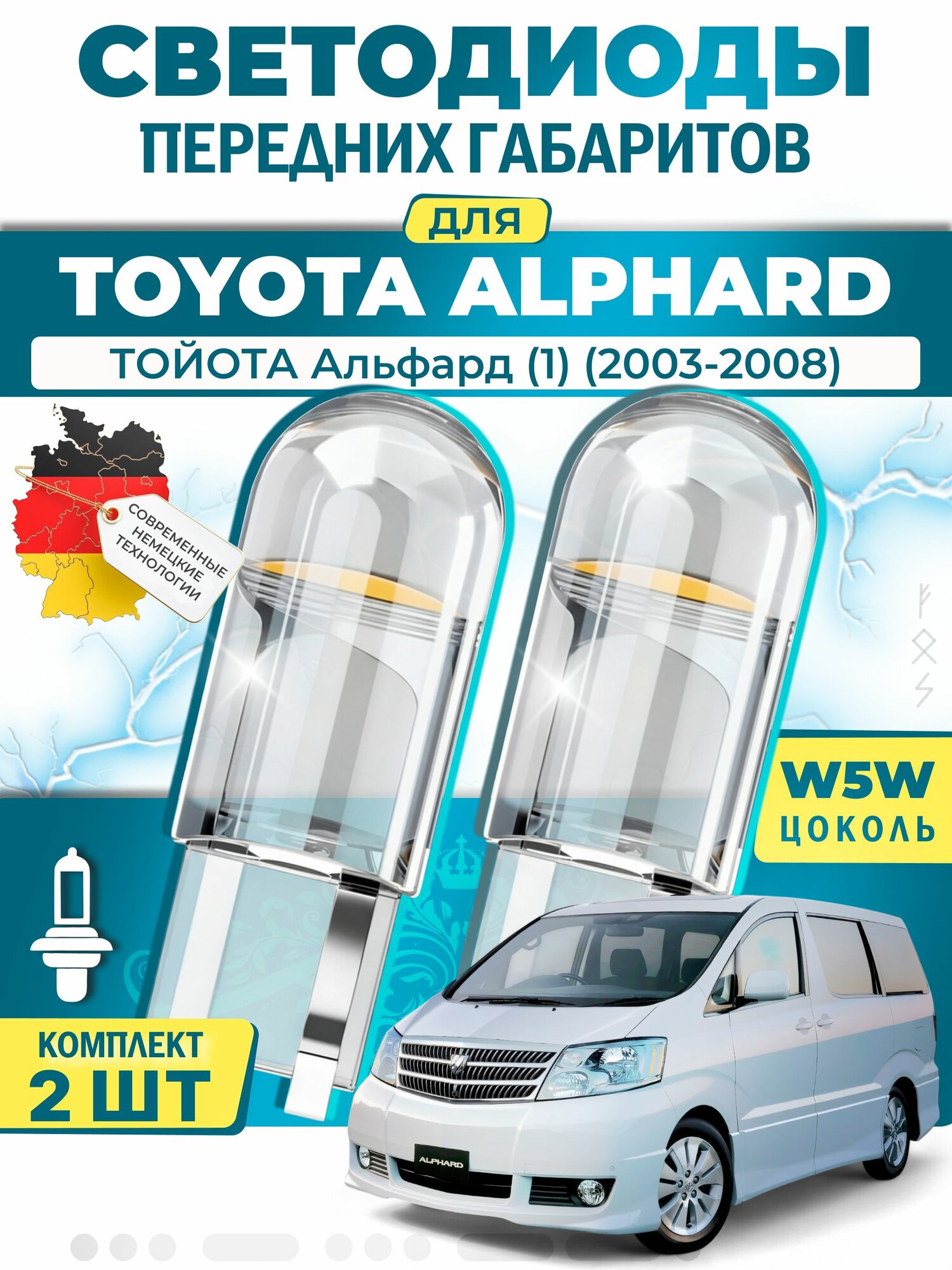 Лампы светодиодные габаритные для TOYOTA ALPHARD I / тойота Альфард (1) (2003-2008), W5W ( LED - белый свет 5000k ) (комплект 2шт)