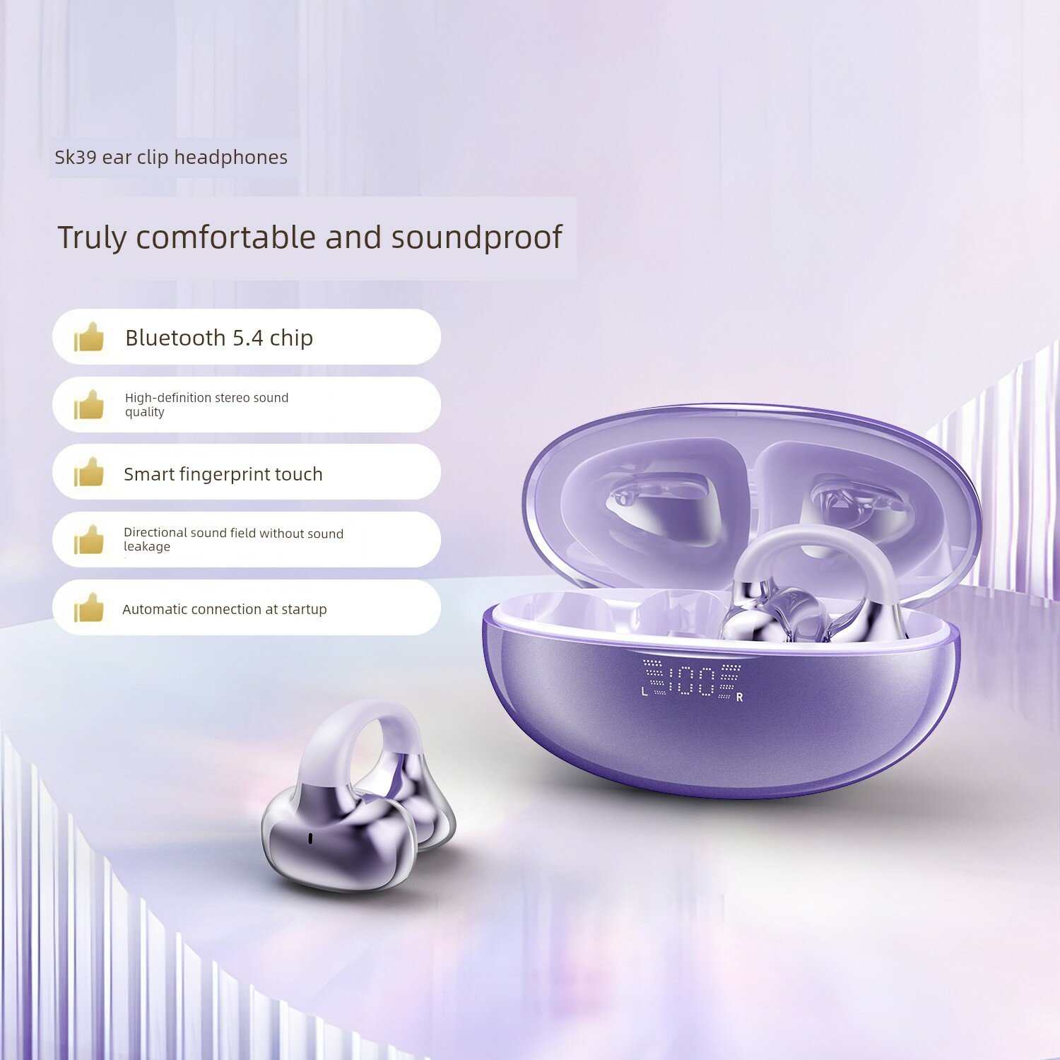 Костно-проводные беспроводные наушники Luminous Purple Flagship Model Bluetooth 5.4 без потери качества звука