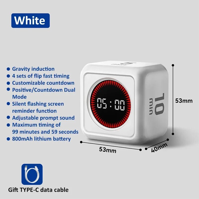Мини-таймер Flip WHITE, 53x53x40 мм, 800mAh