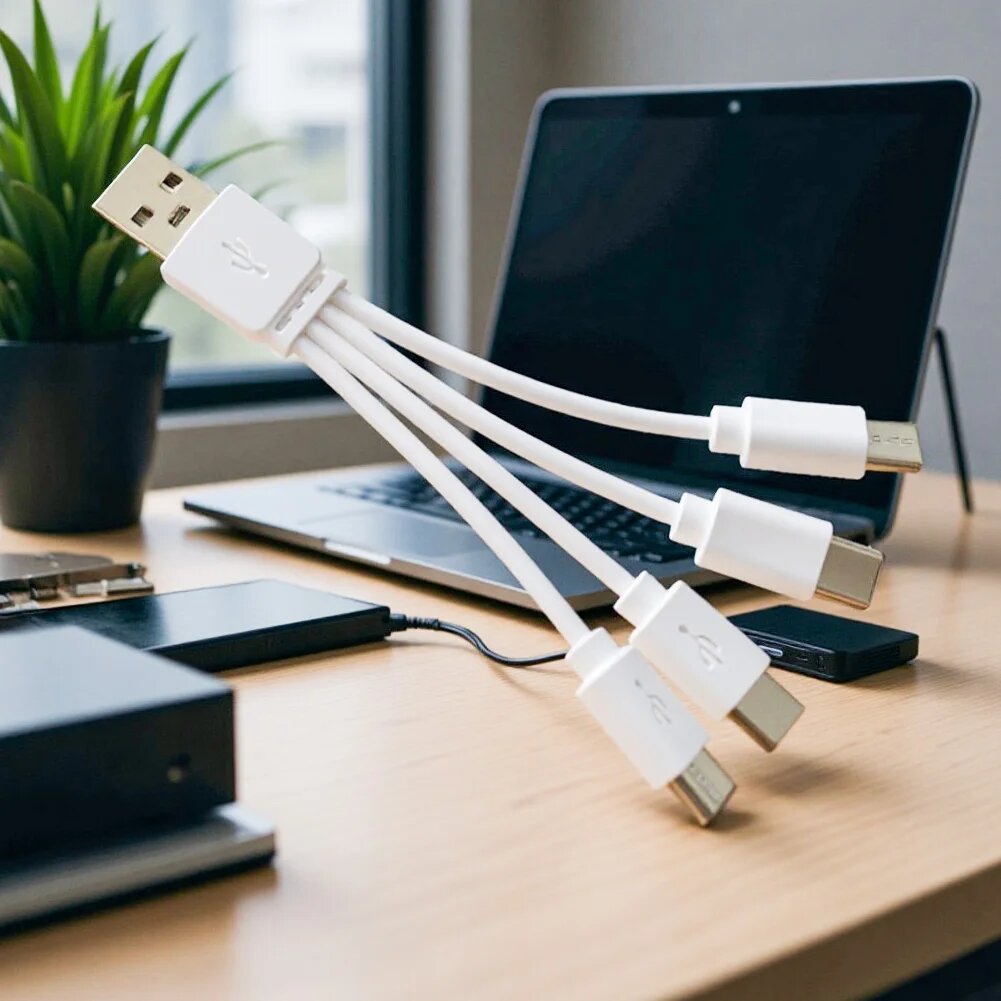 USB Type-C 4 в 1, 20 см, белый — фото 1