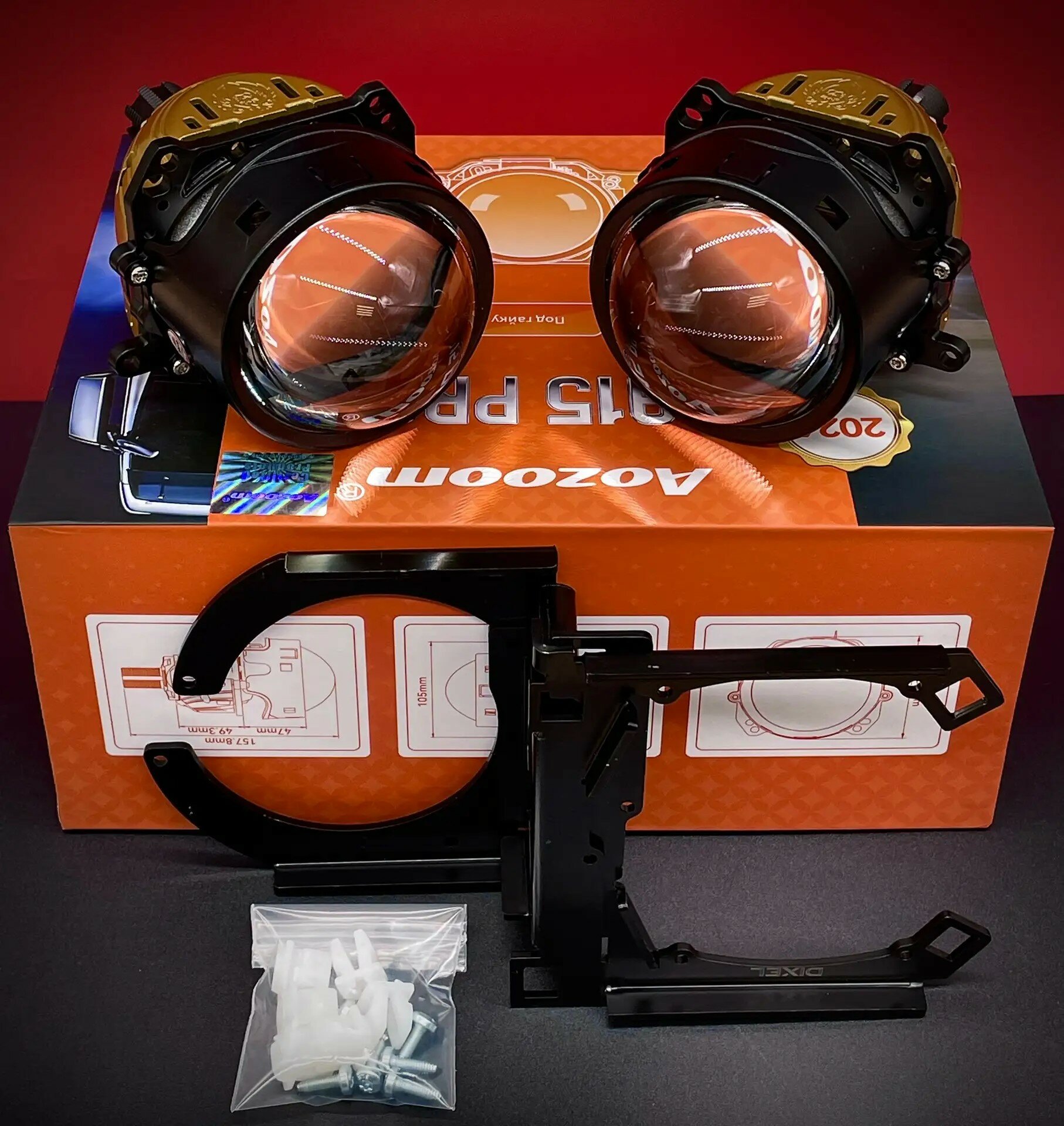 Светодиодные линзы Aozoom A15 4300K для Mazda 3 BK 2003-2009 / Мазда 3 - 3 дюйма, 2 чипа - 58W / 65W - Теплые как галоген - Желтый свет