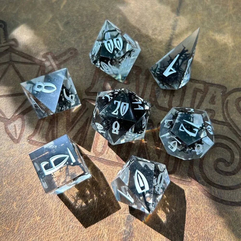 Дайсы ручной работы (игральные кости, кубики) для DnD, ДнД, Dungeons and Dragons, Pathfinder RPG (набор 7шт) Cat Mint