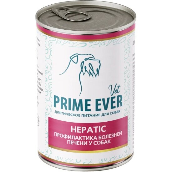 Prime Ever Корм влажный VET Hepatic диетический для поддержания функции печени диета для собак , 6шт х340 г