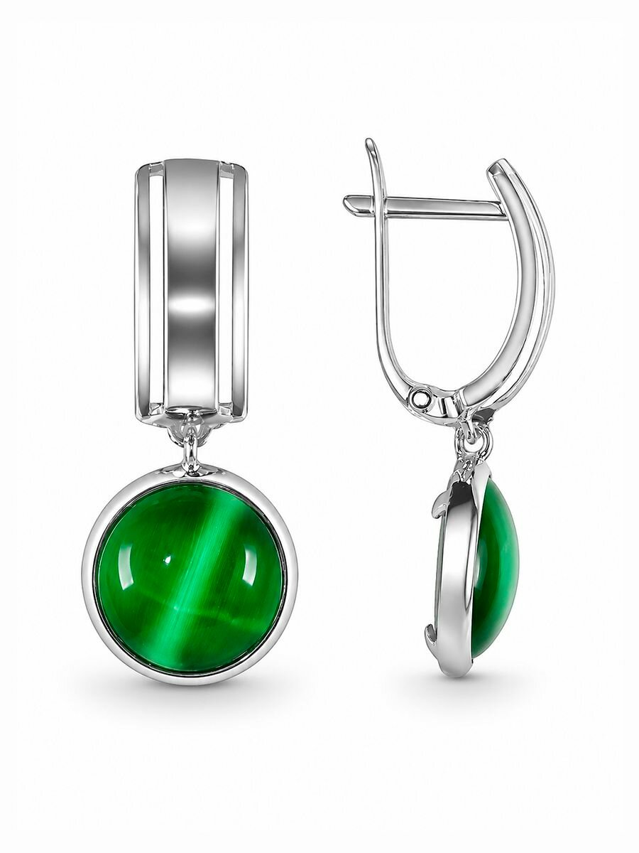 Серьги, серебро, 925 проба, родирование, кошачий глаз