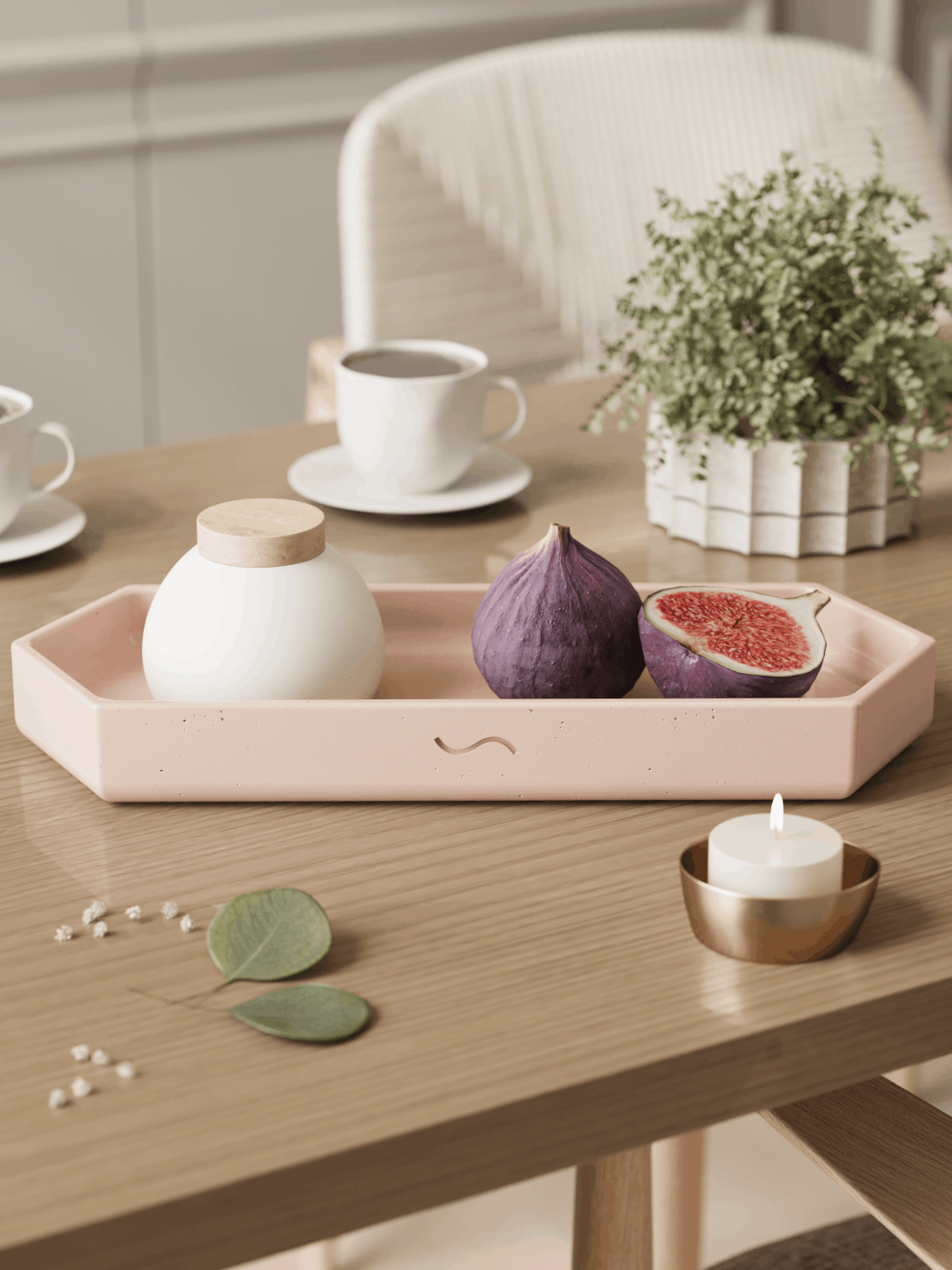 Декоративный поднос MUSKO HOME Sakura S, 29x11 см, бетон, розовый глянцевый