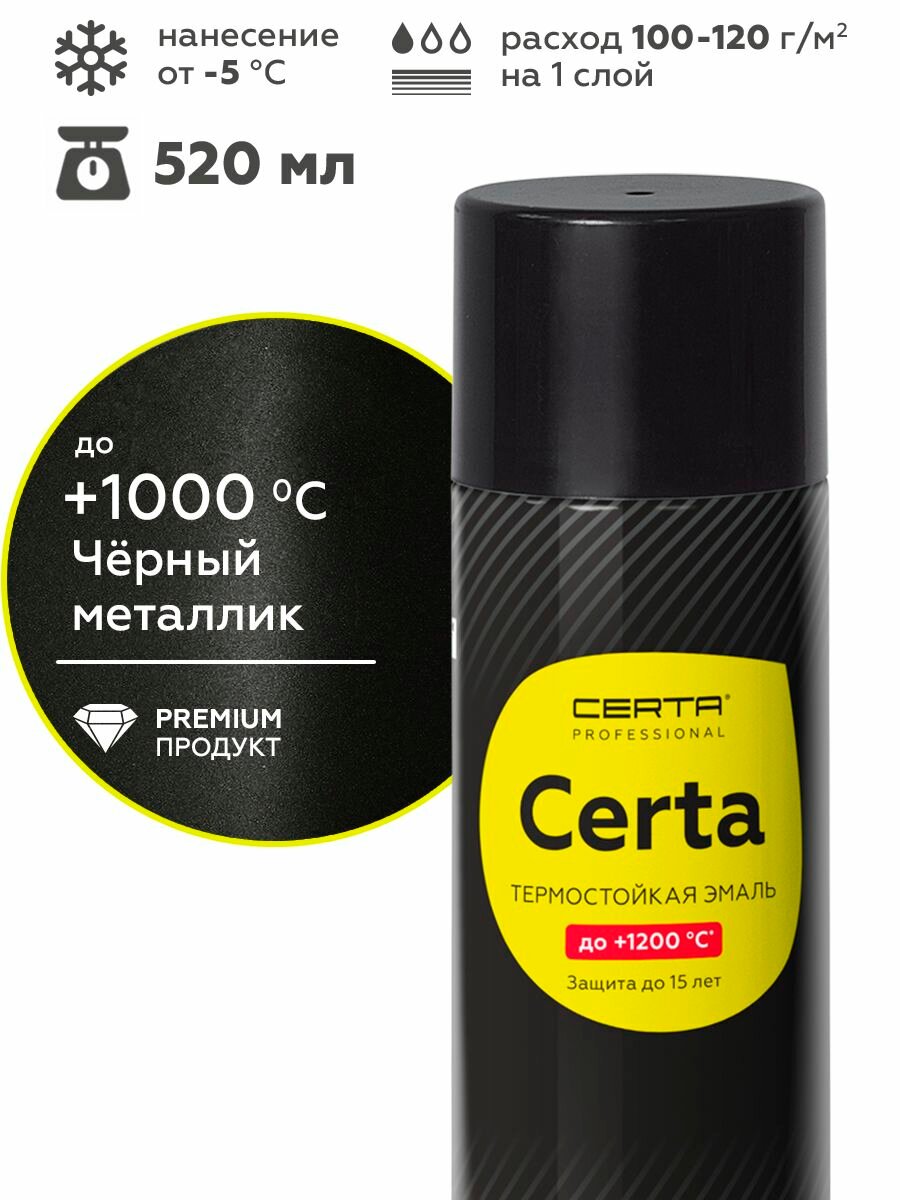 Аэрозольная краска Professional, термостойкая до 1000С антикоррозионная, для печей, мангалов, радиаторов и дымоходов, матовая, в баллончике, черный металлик термостойкая краска аэрозольная краска для