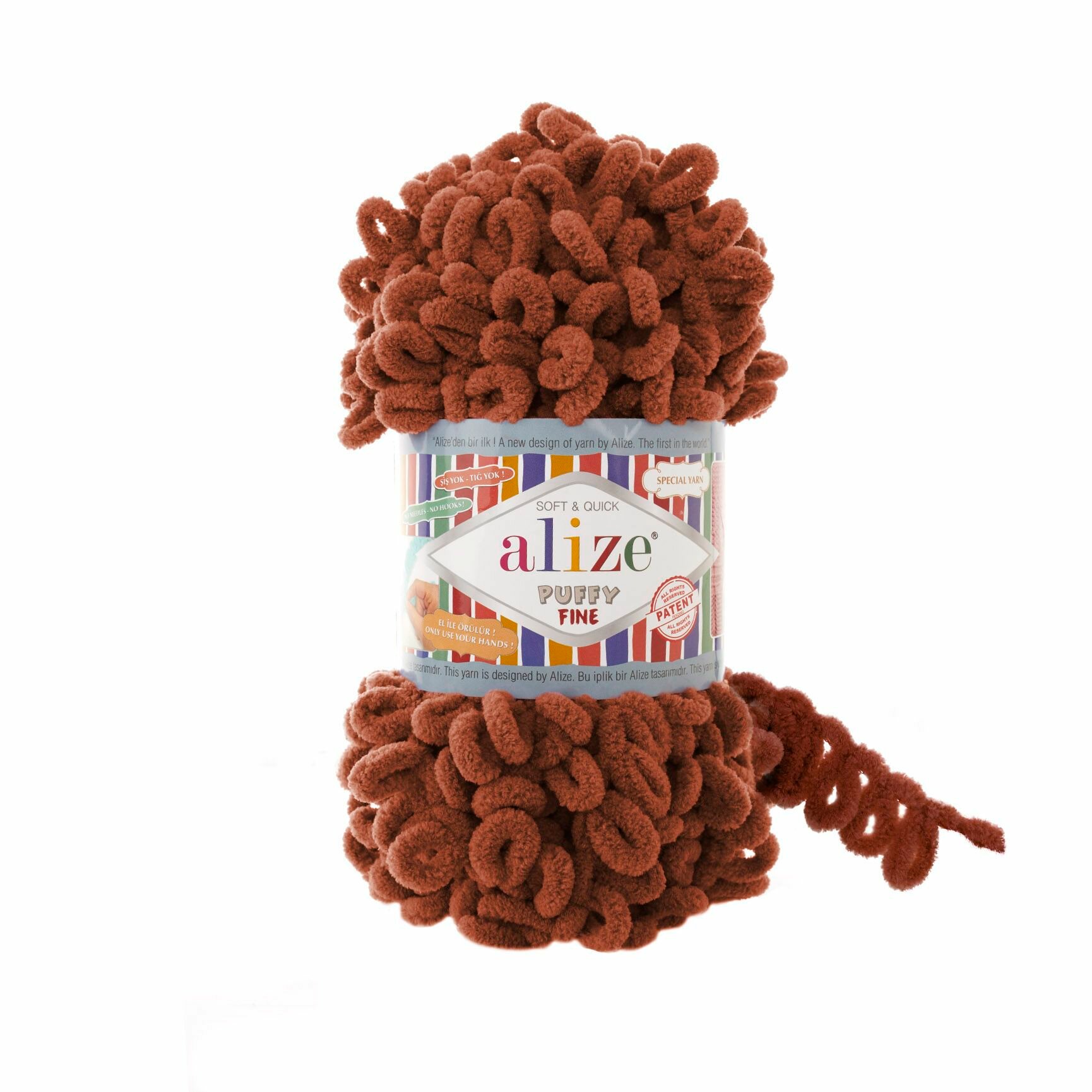 Пряжа для вязания Alize Puffy Fine 1 моток (14 м, 100 гр), цвет 90 терракот