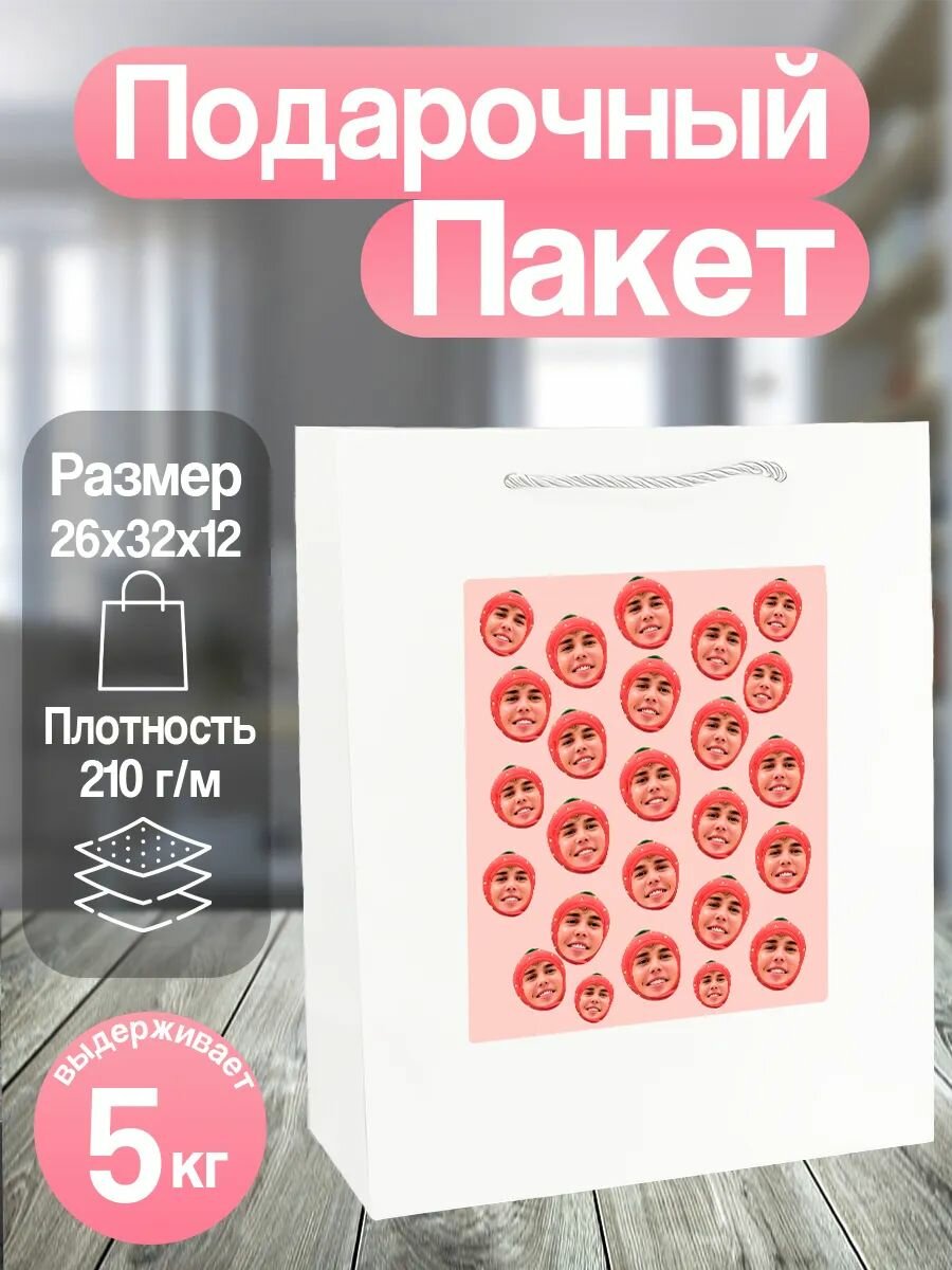 Пакет подарочный Джастин Бибер, упаковка для подарка, 26х31 см