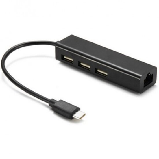 Адаптер USB Type C LAN c хабом USB на 3 порта Ks-is KS-339B черный