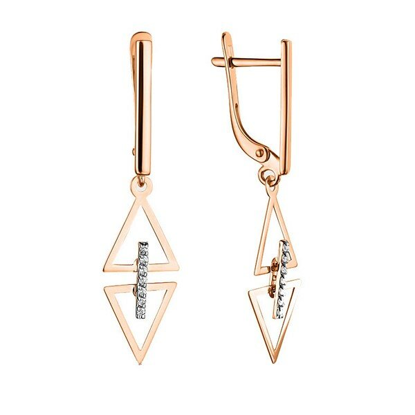 Серьги, красное золото, 585 проба, фианит