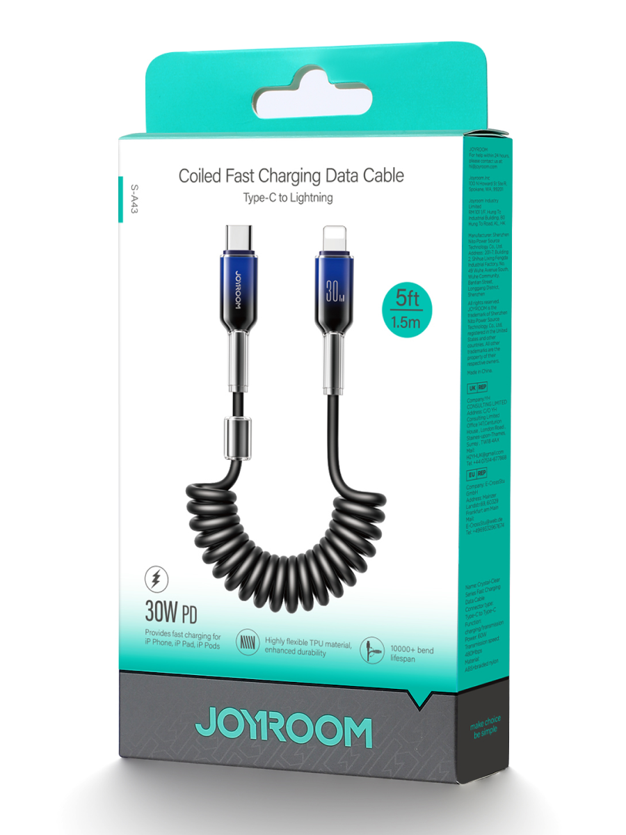 Кабель для телефона Joyroom S-A43 30W USB-C type-c Lightning (черный)