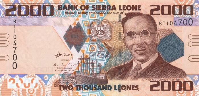 Банкнота Сьерра-Леоне 2010 год 2 000 леоне Исаак Уоллес-Джонсон UNC