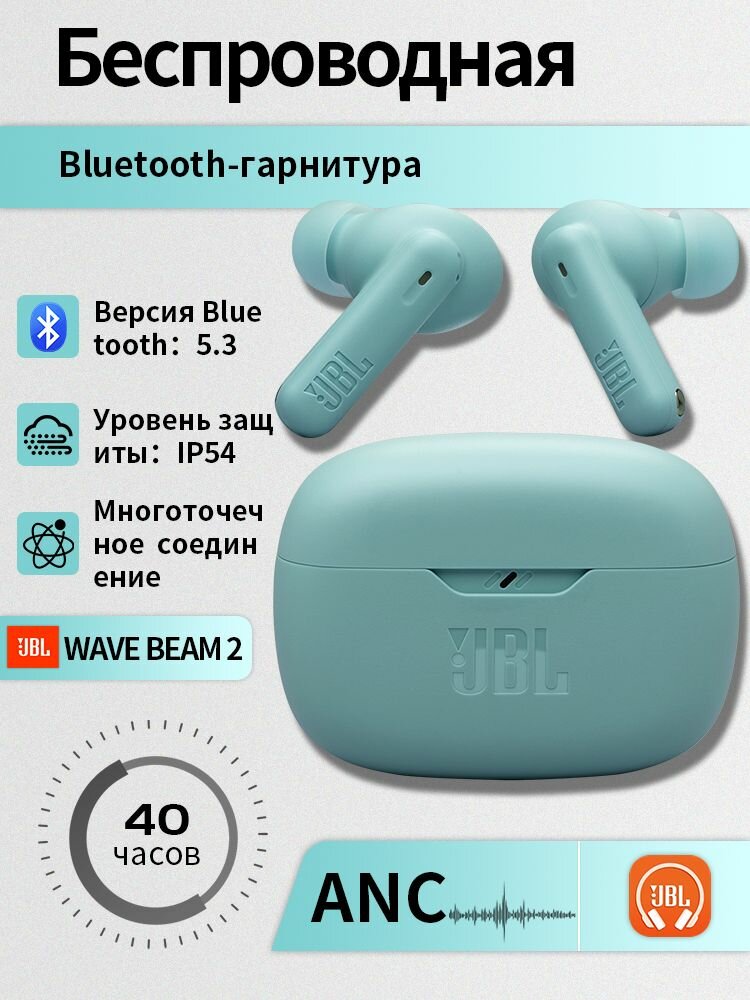 Беспроводная Bluetooth-гарнитура JBL WAVE BEAM2 синего цвета
