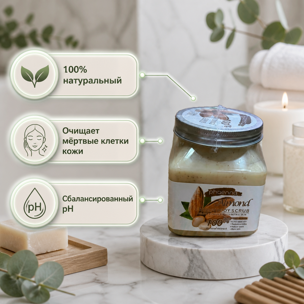 Скраб для тела Phaenna "Питательный", с экстрактом миндаля, 350 мл — фото 1