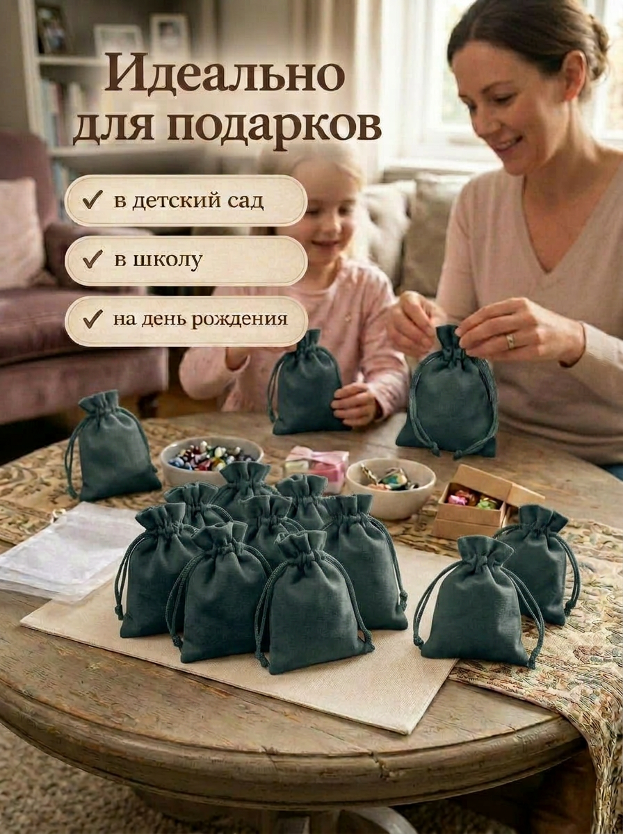Мешочки бархатные 7х9 см для хранения украшений и упаковки подарков — фото 1
