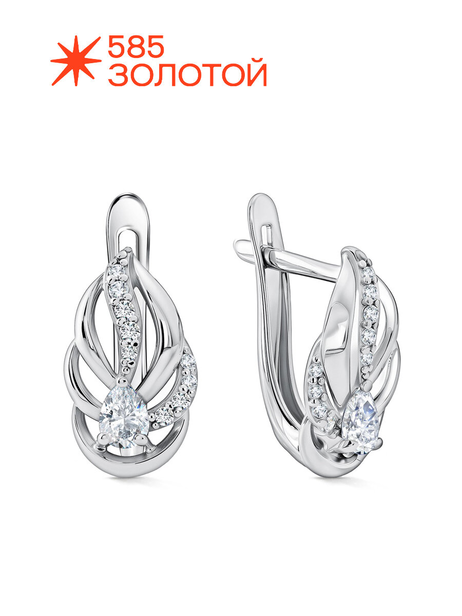 Серьги 585 ЗОЛОТОЙ, серебро, 925 проба, родирование, фианит
