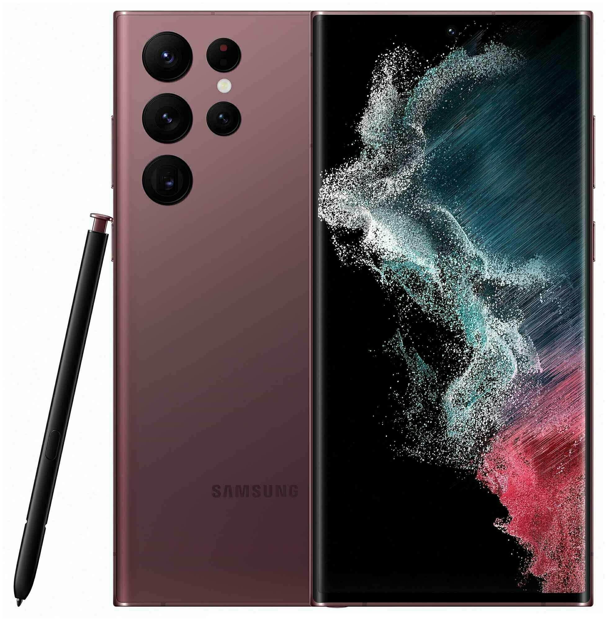 Оригинальный смартфон Samsung S22 ULTRA 256ГБ бордовый, 6.8" Dynamic AMOLED 2X, русского NFC, без RuStore (nanoSIM+eSIM)