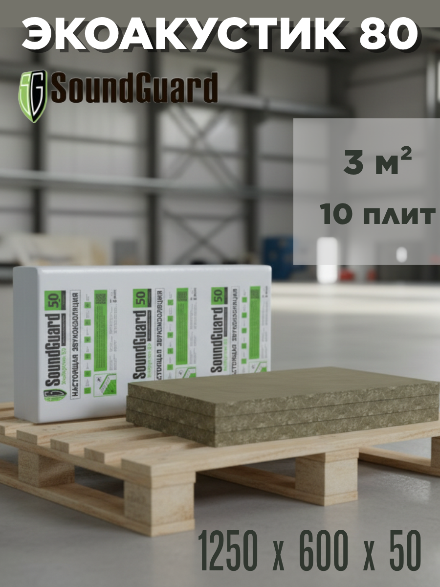Плита звукопоглощающая минеральная SoundGuard ЭкоАкустик 80 (50мм) 3 м²